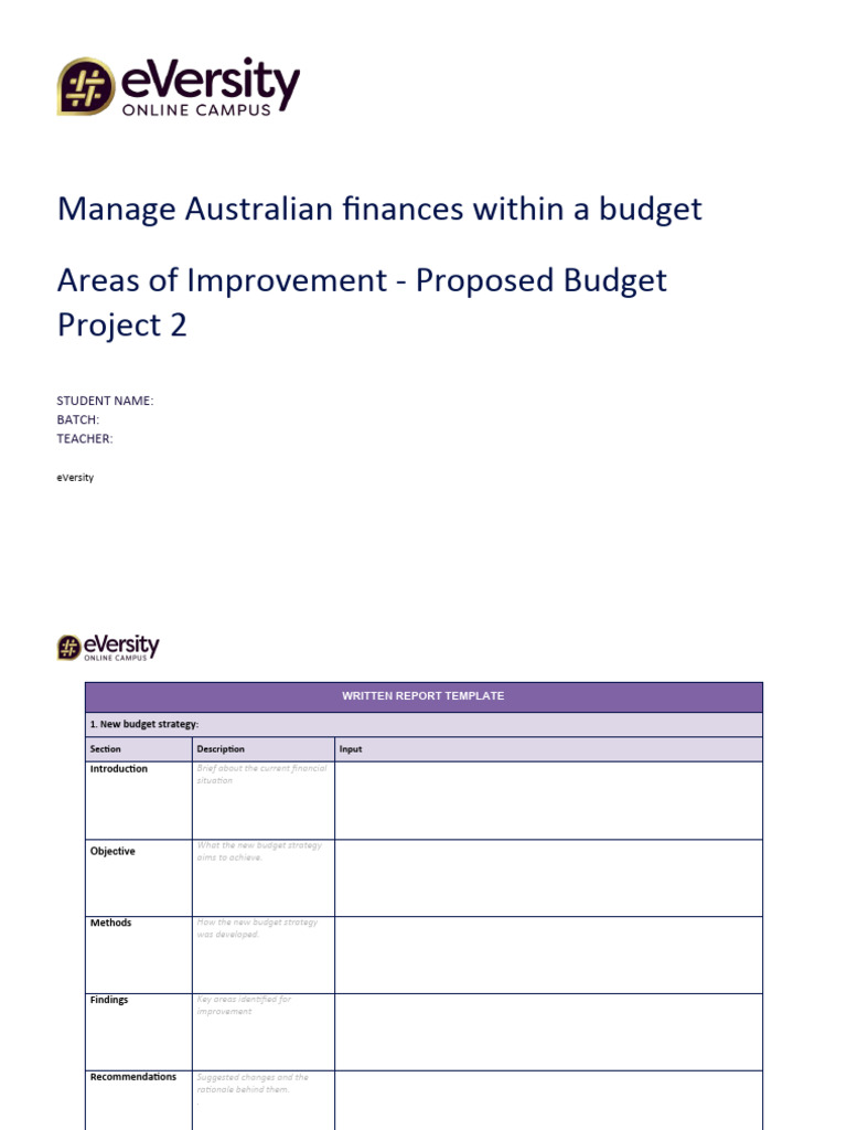 FIN009 EVT-001 Manage Australian Finances Within A Budget - Project 2 ... FIN009 EVT-001 Manage Australian Finances Within A Budget - Project 2 ...
