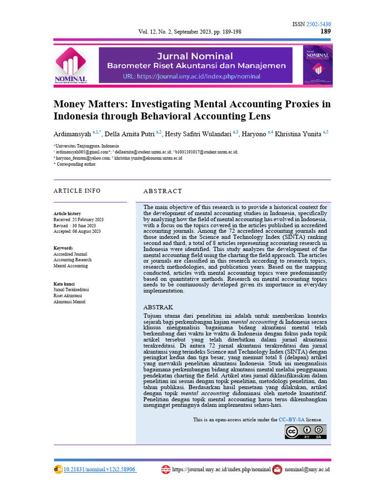Money Matters - Investigating Mental Accounting Proxies in Indonesia ...