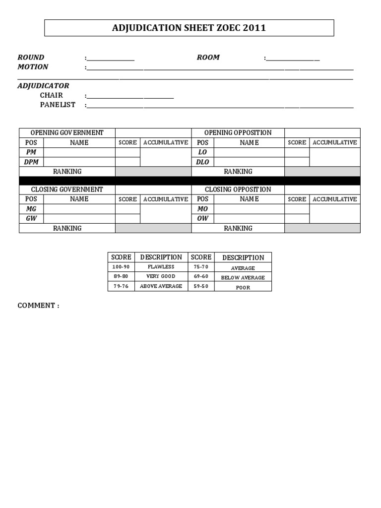 Adjudication Sheet Zoec 2011: Round Room Motion Adjudicator | PDF ...