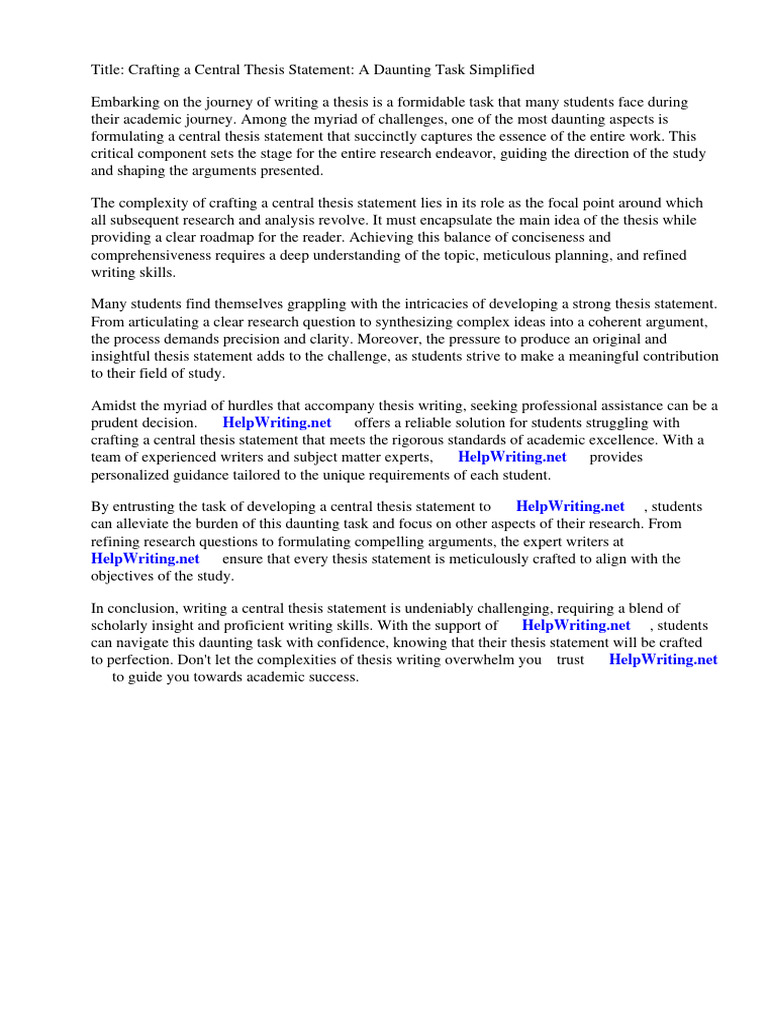 Central Thesis Statement | PDF | Essays | Thesis