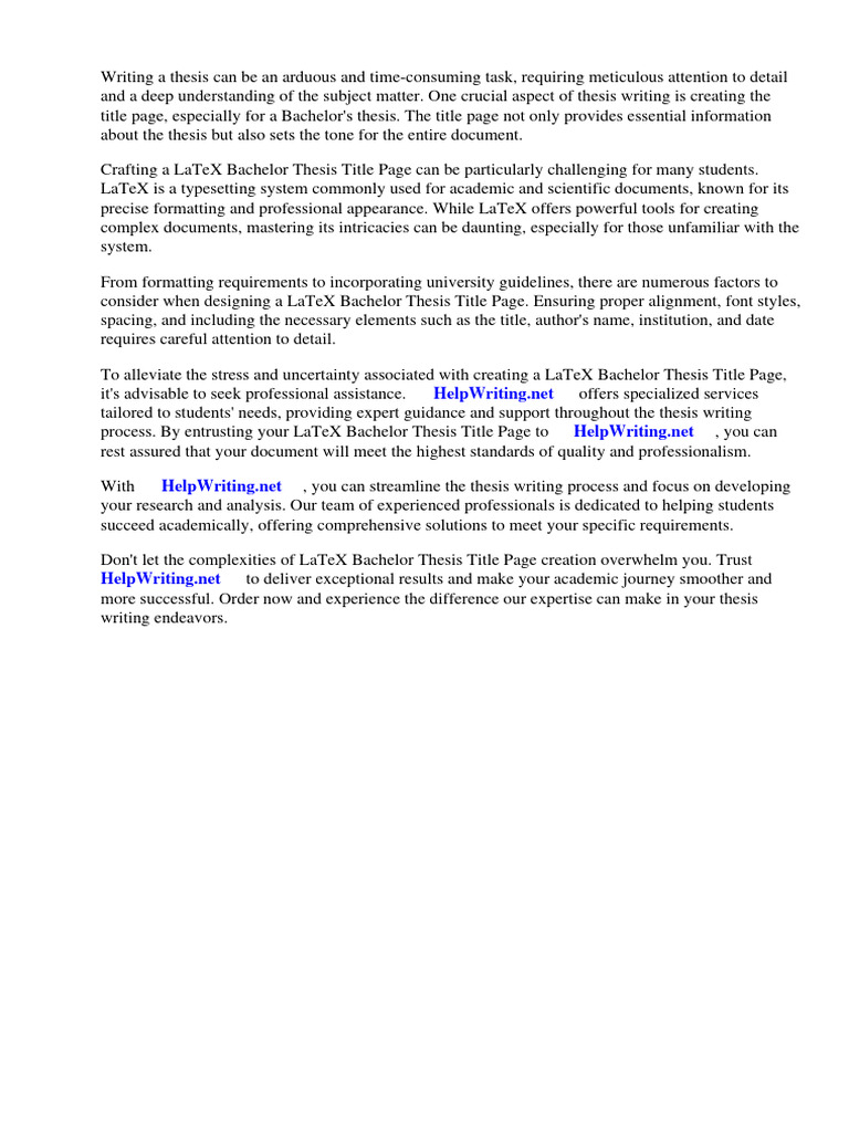 Latex Bachelor Thesis Title Page | PDF