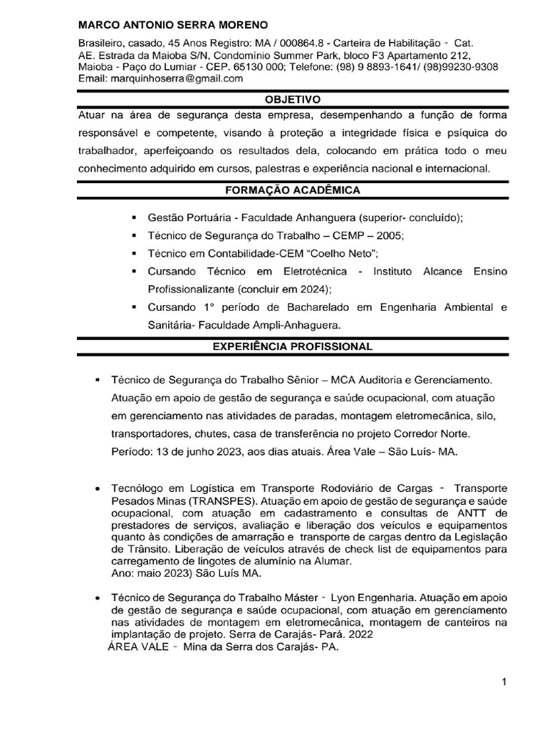 CV Atual - Marco Antonio - 2024 - TST | PDF
