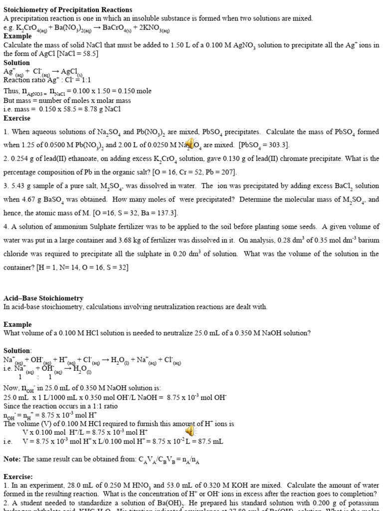 Stoichiometry 2 | PDF | Acid | Precipitation (Chemistry)