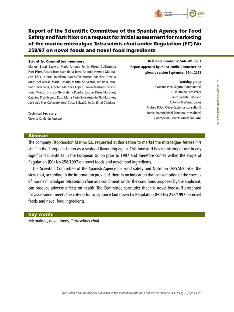 Report of The Scientific Committee of The Spanish Agency For Food ...
