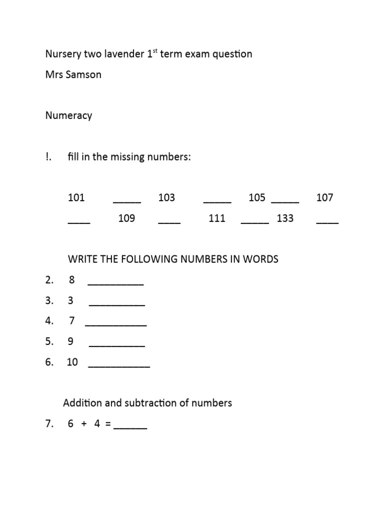 Nursery 2 Lavender Exam Questions | PDF | Linguistics | Human Communication