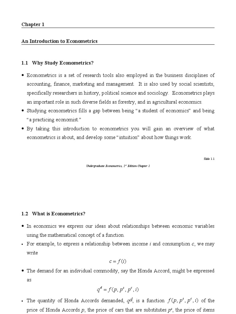 Chapter 1 | Econometrics | Statistics