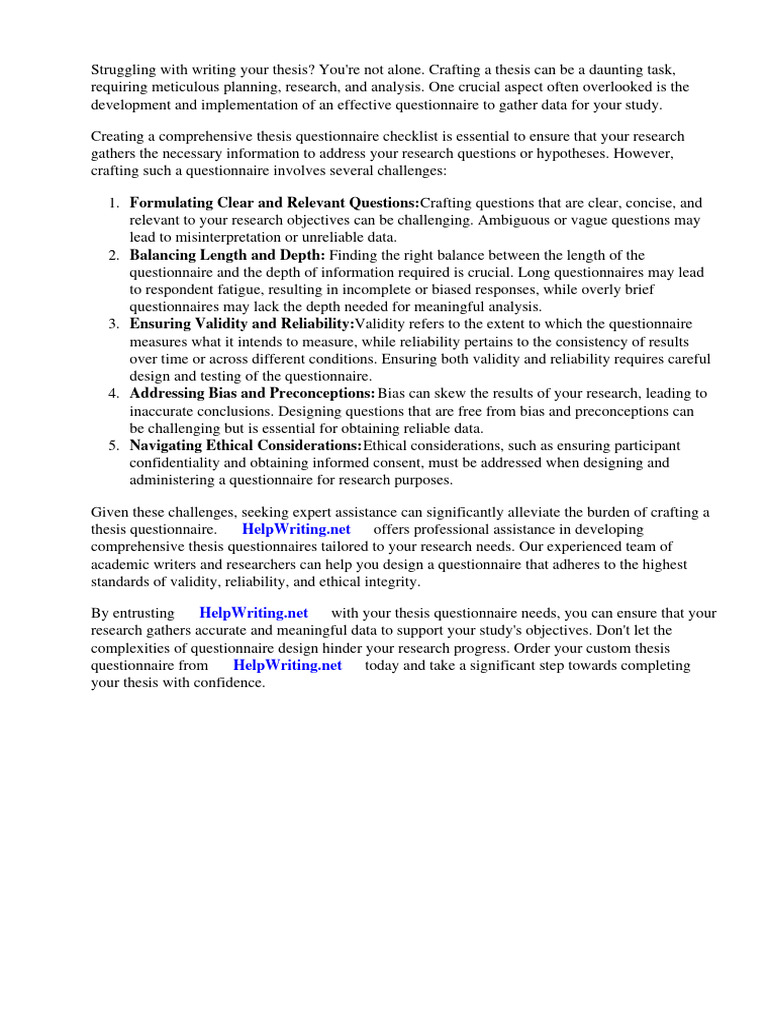 Sample Thesis Questionnaire Checklist | PDF Sample Thesis Questionnaire Checklist | PDF