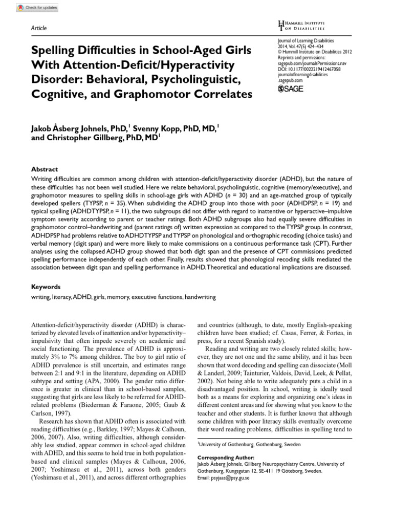 Niñas Spelling Difficulties and TDAH | PDF | Attention Deficit ...