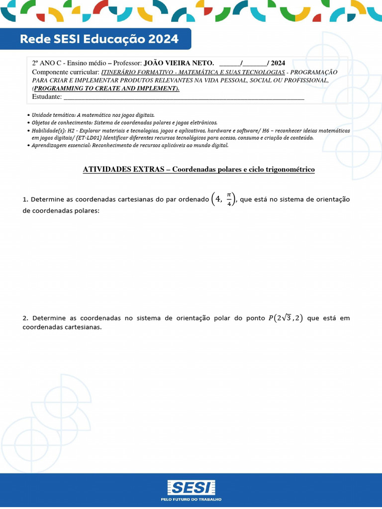 Ativ. Extra Coord. Polares - 2º C Cap.1 | PDF