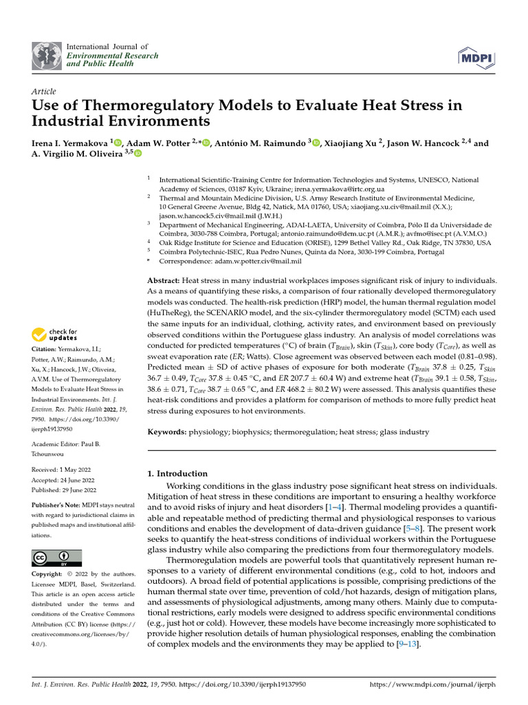 Use of Thermoregulatory Models To Evalua | PDF | Thermoregulation ...