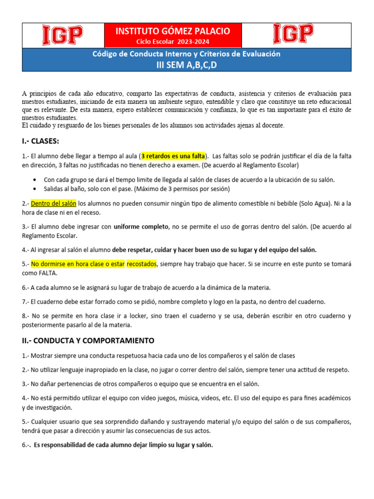 Codigo Interno de Conducta IGP 2023-2024 | PDF