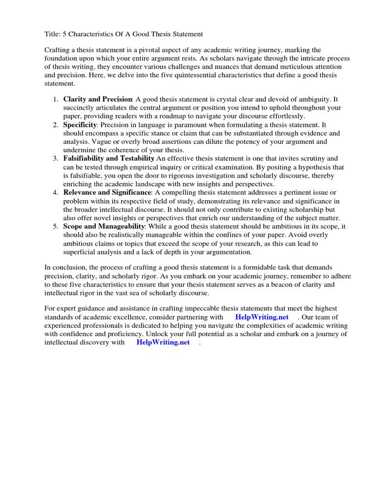 5 Characteristics of A Good Thesis Statement | PDF | Essays | Thesis