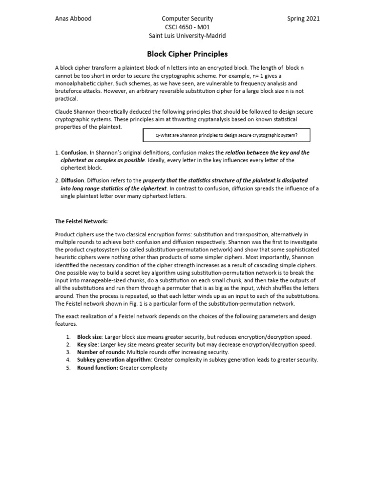 Block Cipher Principles-Lec2 | PDF | Security Engineering | Computer Security