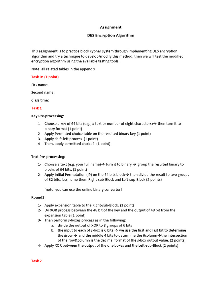 Assignment DES Algorithm | Download Free PDF | Algorithms | Cryptography Assignment DES Algorithm | Download Free PDF | Algorithms | Cryptography