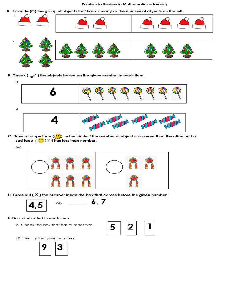 Pointers To Review in Math Science and English Nursery | PDF