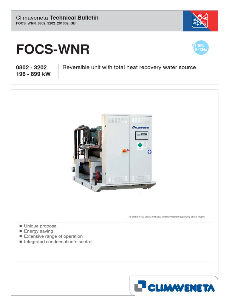 Chiller Climaveneta Focs WNR | PDF | Heat Exchanger | Water Heating
