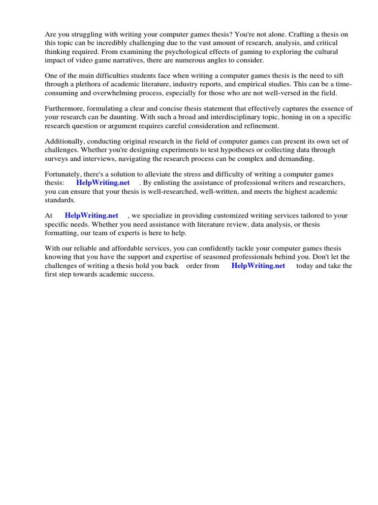 Computer Games Thesis | PDF | Behavior | Customer Experience