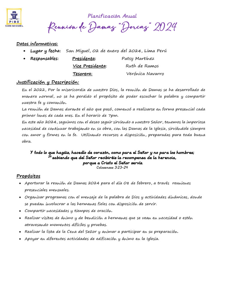 Planificación Anual DAMAS 2024 | PDF | eucaristía