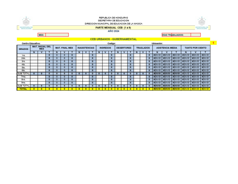 PARTE MENSUAL 2024 Basica 1 - 9 | PDF
