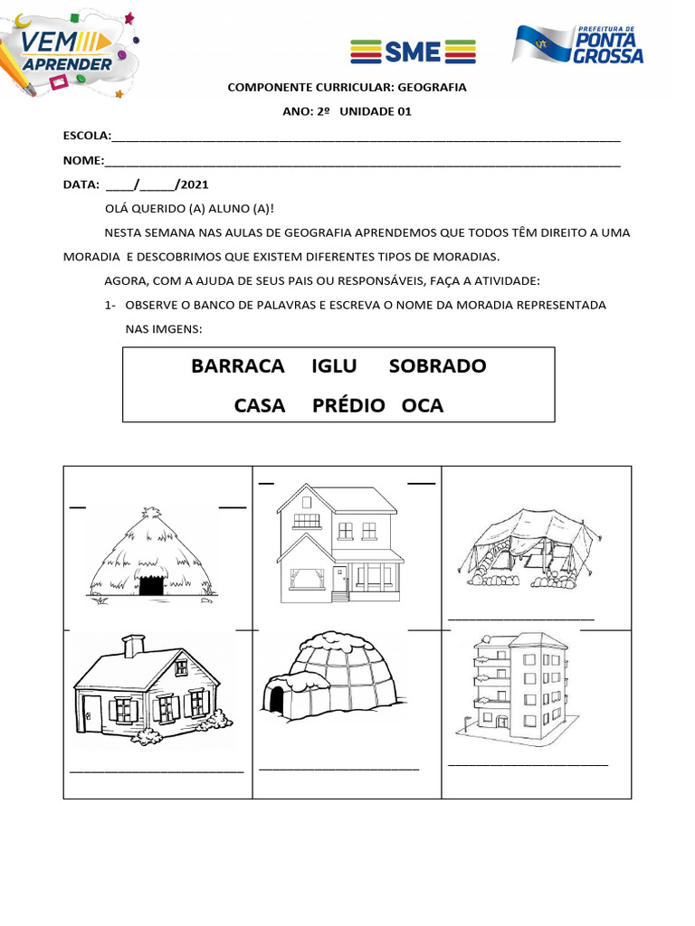 Atividade Unidade 1 Tipos de Moradias | PDF | Direito