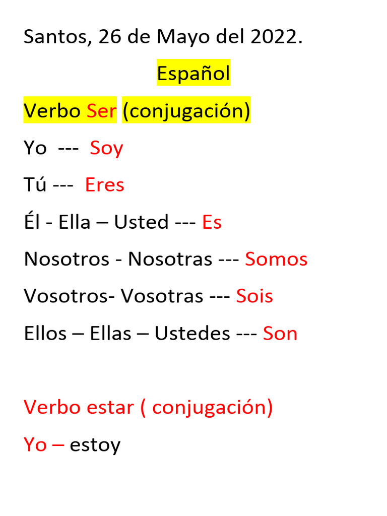 Conjugación de Verbos Ser y Estar | PDF