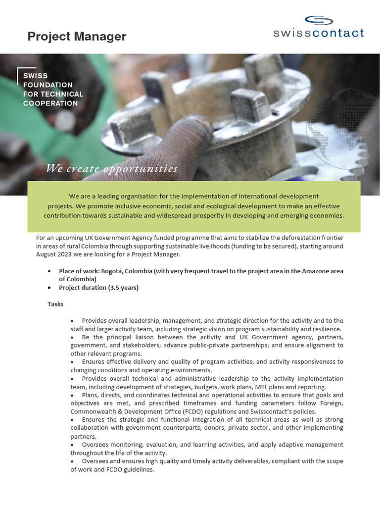 ToR Project Manager Deforestation Project Colombia | PDF ...