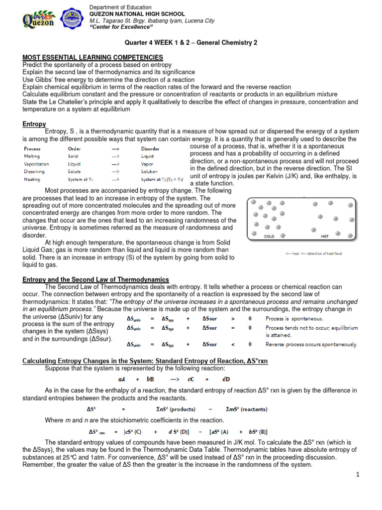 Wk1&2 Gen - Chem.module | PDF | Gibbs Free Energy | Entropy