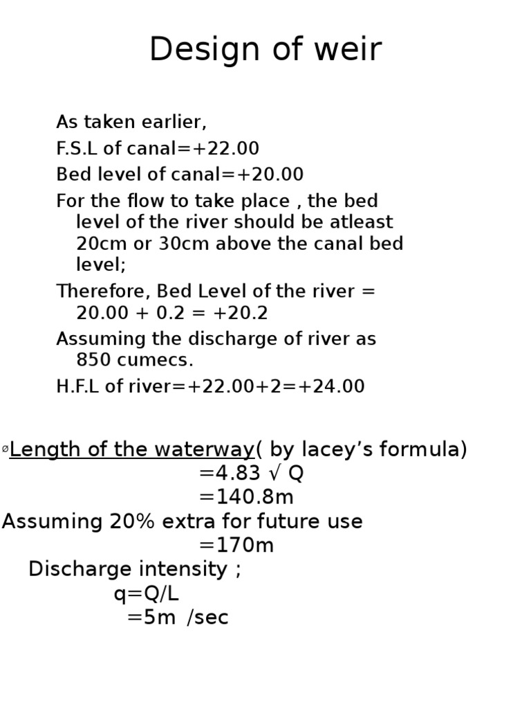 Weir Design Specifications and Calculations | PDF