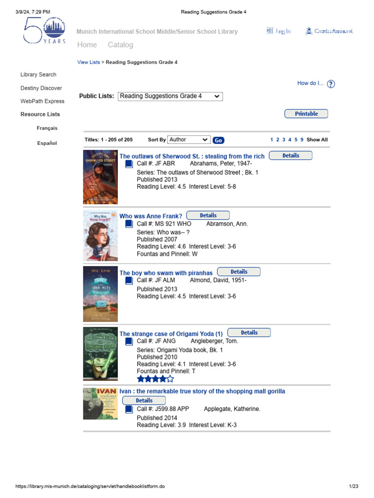 Reading Suggestions Grade 4 | PDF | Children's Literature