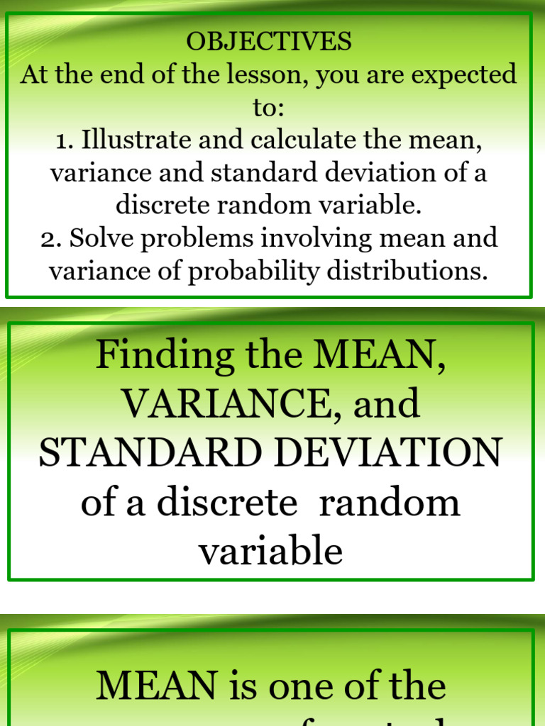 Finding The MEAN and VARIANCE of A Random Variable | PDF | Variance | Standard Deviation