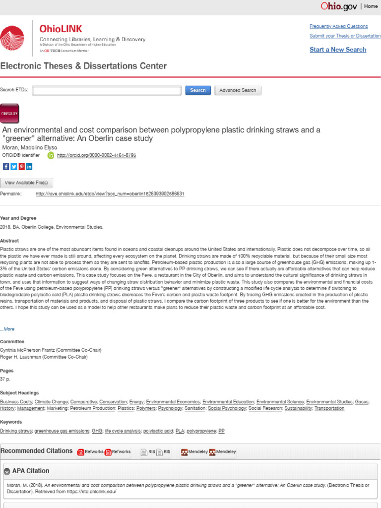 OhioLINK ETD: Moran, Madeline Elyse | PDF | Plastic | Recycling