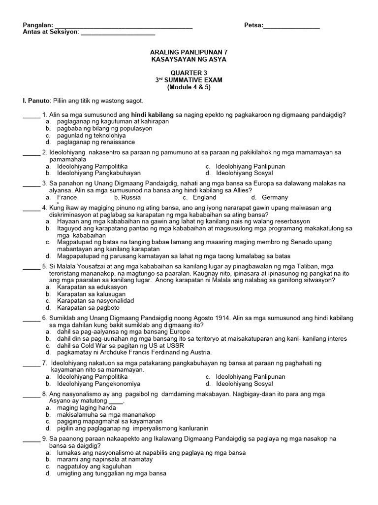 Aralpan 7 - 3rd Summative Q3 | PDF