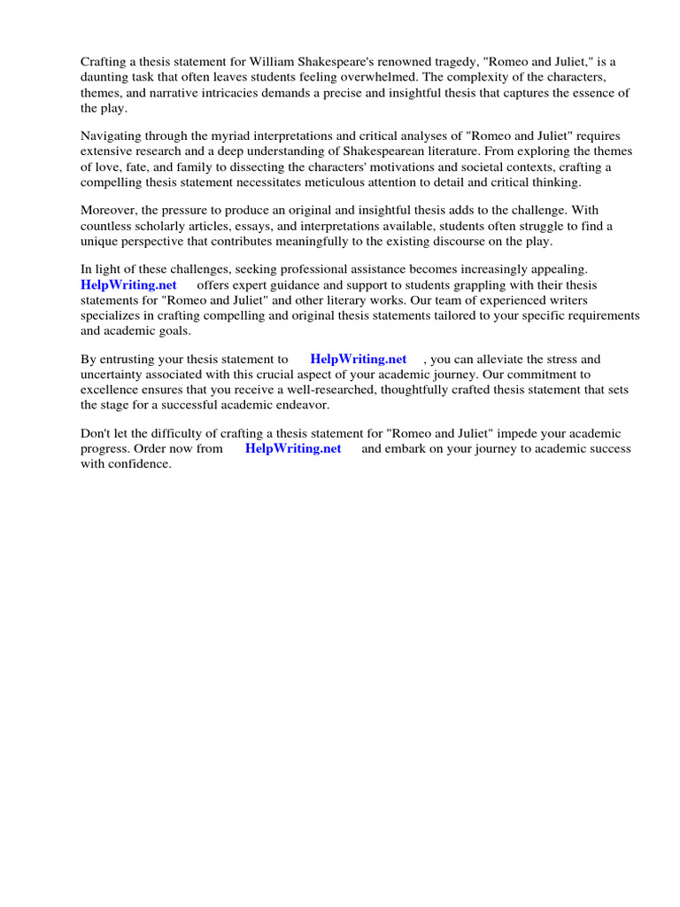 Thesis Statement for the Tragedy of Romeo and Juliet | PDF | Romeo And ...