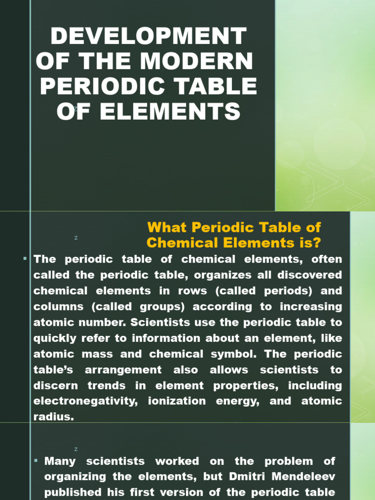Development of the Periodic Table of Elements | PDF | Periodic Table ...