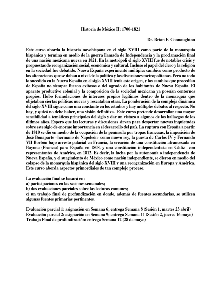 Connaughton - Programa Historia de México II 2024 | PDF | México | Nueva españa