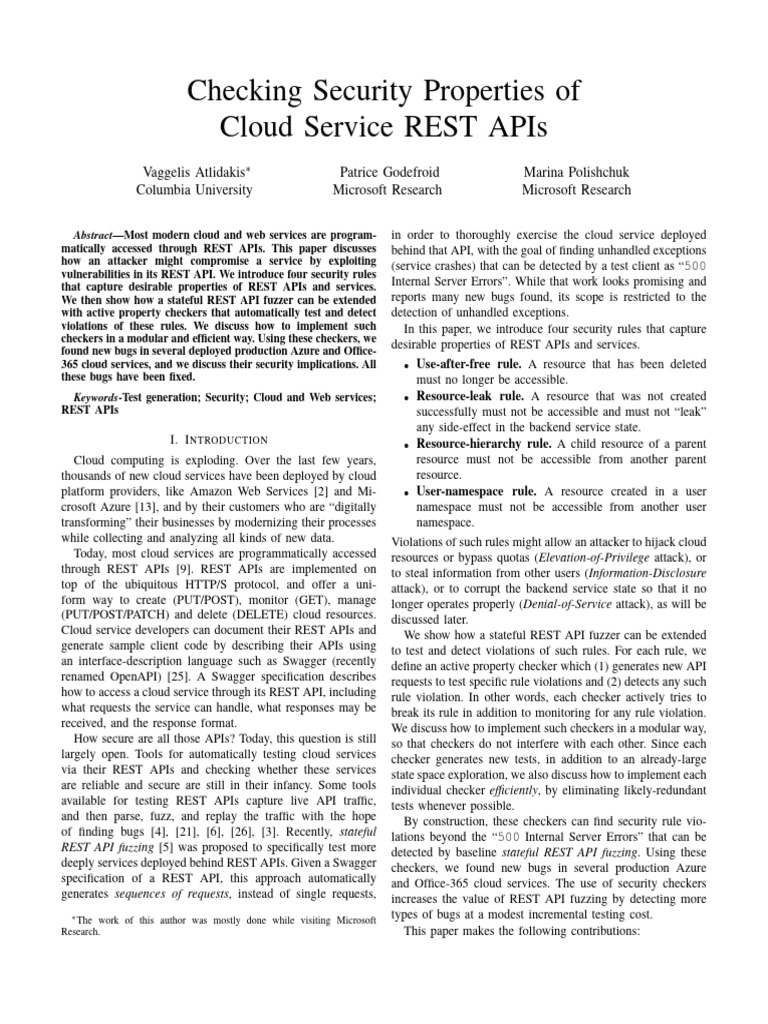 Security Properties of Cloud Service REST APIs | PDF | Representational State Transfer | Cloud ...
