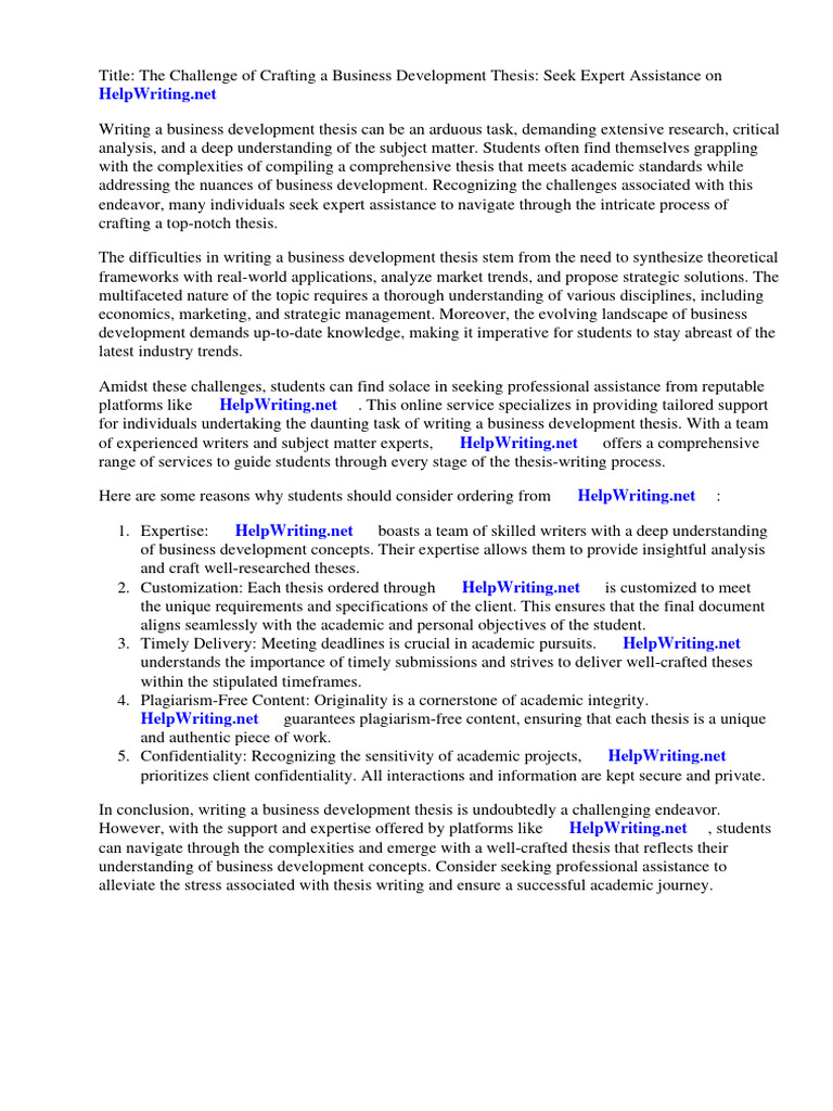 Business Development Thesis PDF | PDF | Thesis | Methodology