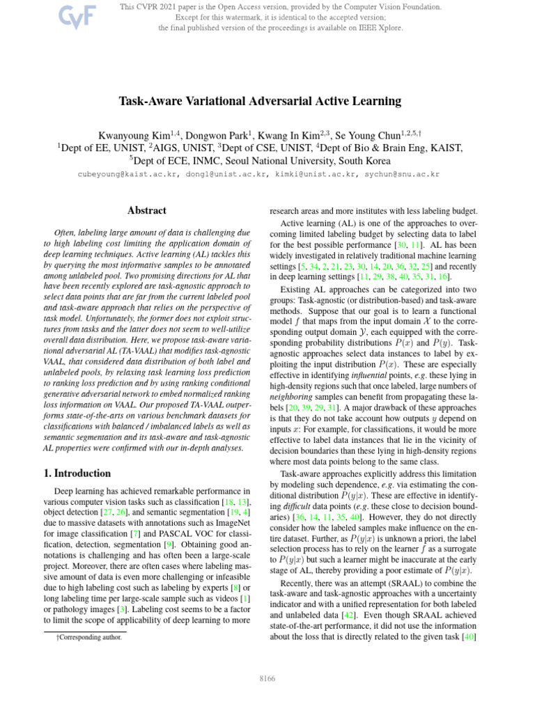 R7 C13 Kim Task-Aware Variational Adversarial Active Learning CVPR 2021 Paper | PDF