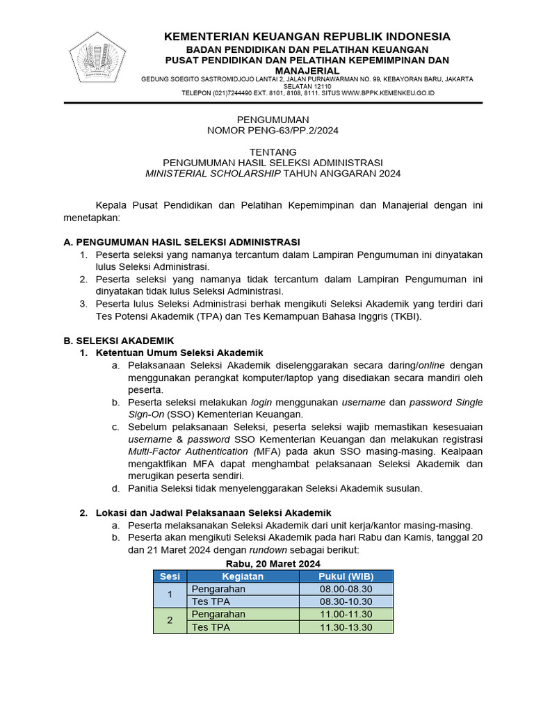 Pengumuman Hasil Seleksi Administrasi Mints 2024 | PDF