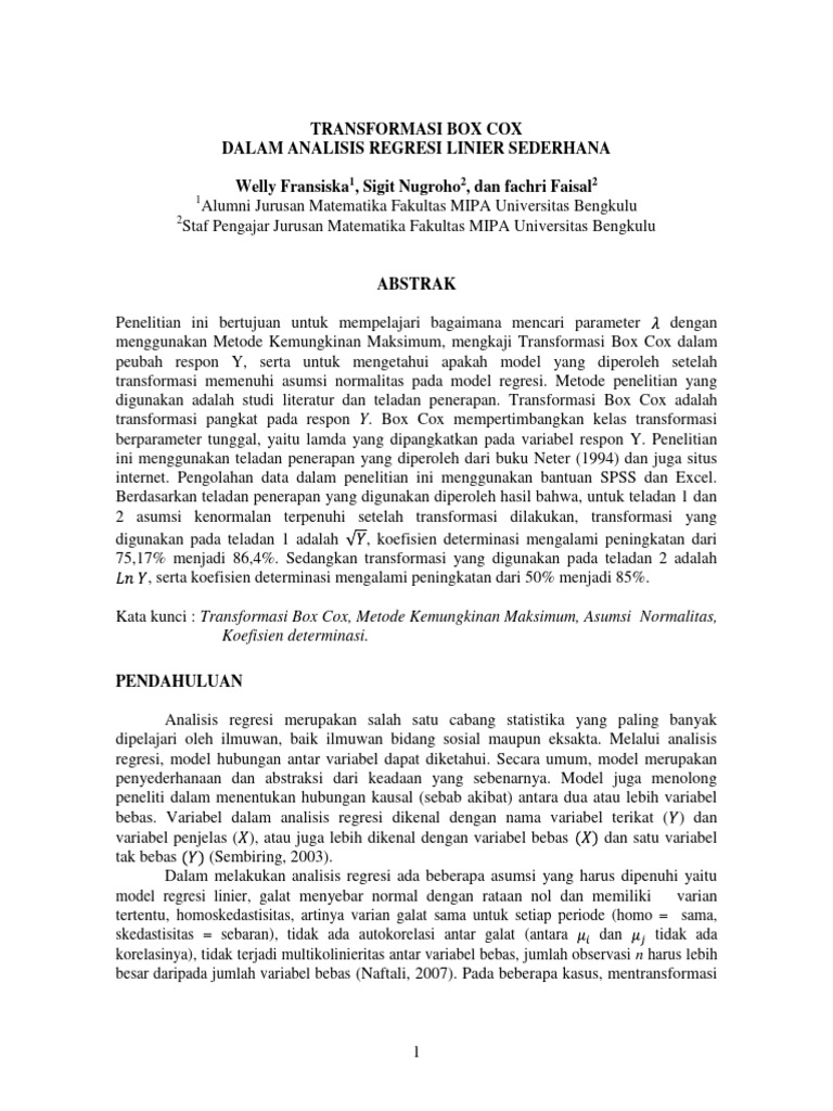 0808 Transformasi Box-Cox Dalam Analisis Regresi Linier Sederhana | PDF