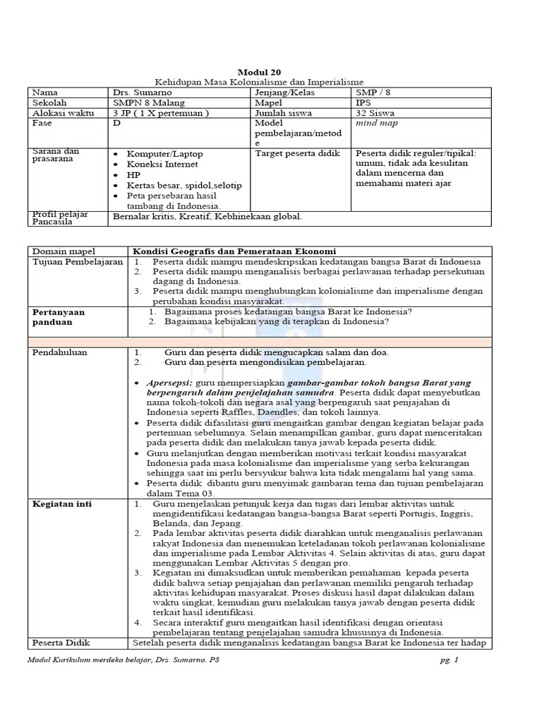 Modul 20. Kehidupan Masa Kolonialisme Dan Imperialisme | PDF