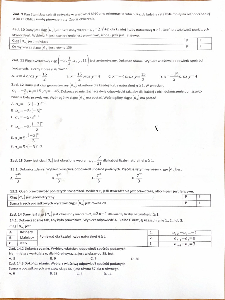 Zad. 9 Pan Stanistaw Splacit Pozyczke W Wysokosci 8910 ZL W Osiemnastu Ratach. Kazda Kolejna ...