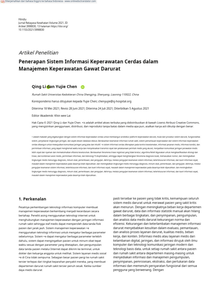 Application of Intelligent Nursing Information System in - En.id | PDF