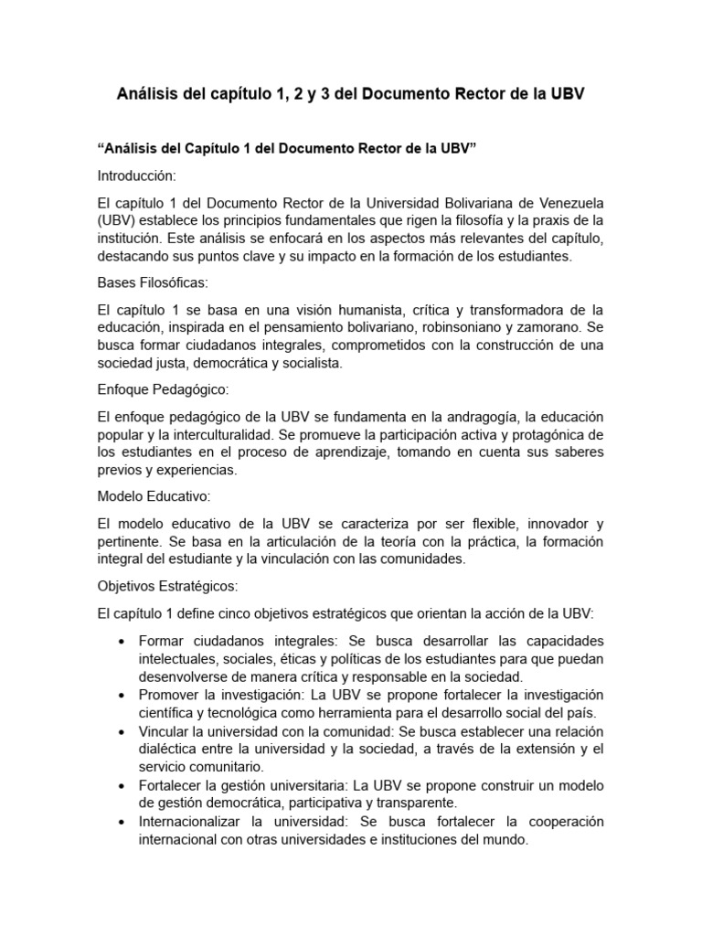 Análisis de Los Capítulos 1, 2 y 3 Del Documento Rector UBV | PDF ...