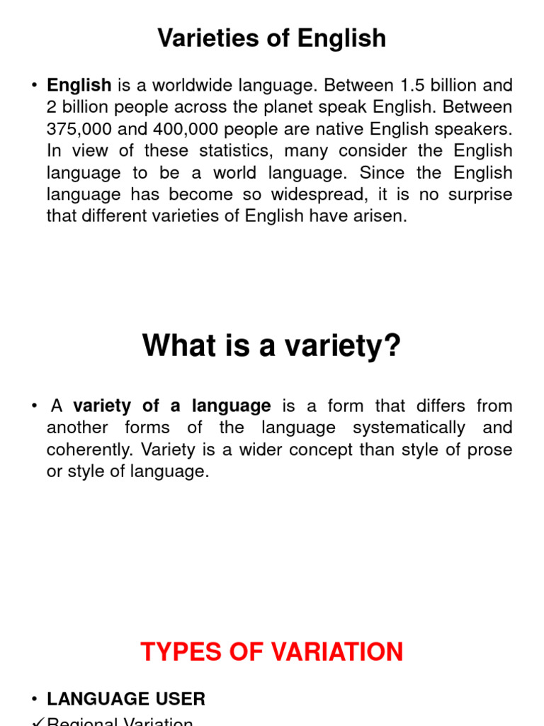 Varieties of English REVISED | PDF | English Language | English As A ...