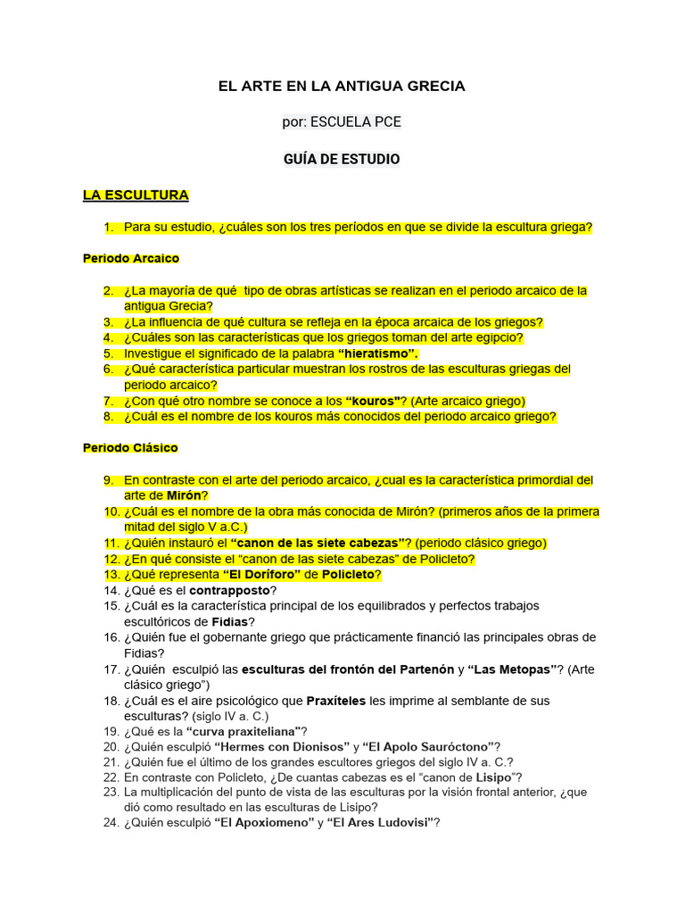 Guía de Escultura y Arquitectura Griega | PDF | Escultura | Antigua Grecia