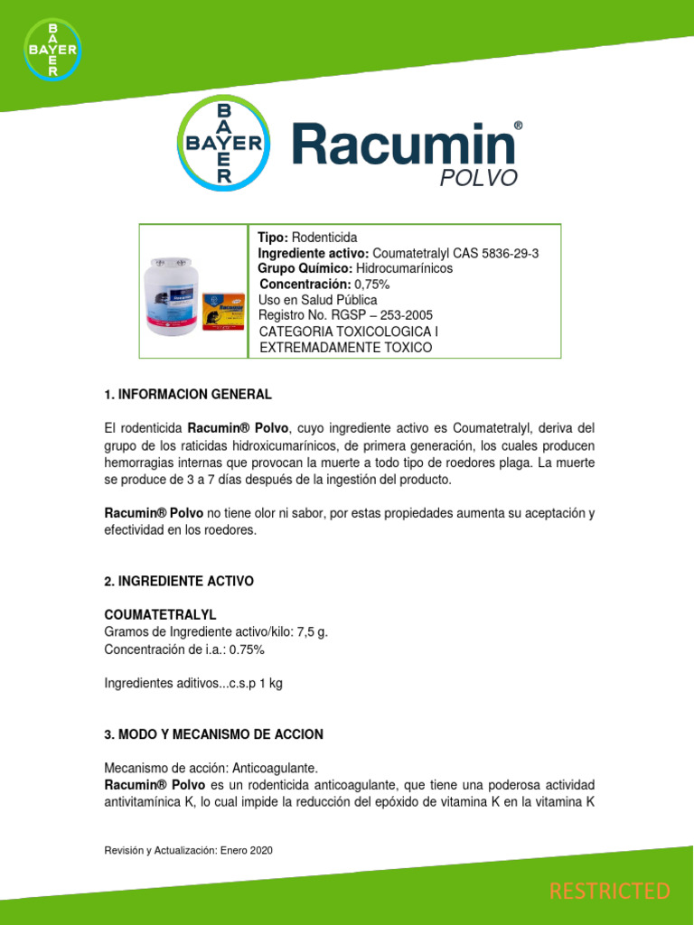 Ficha Tecnica - Racumin | PDF | Alimentos | Agua