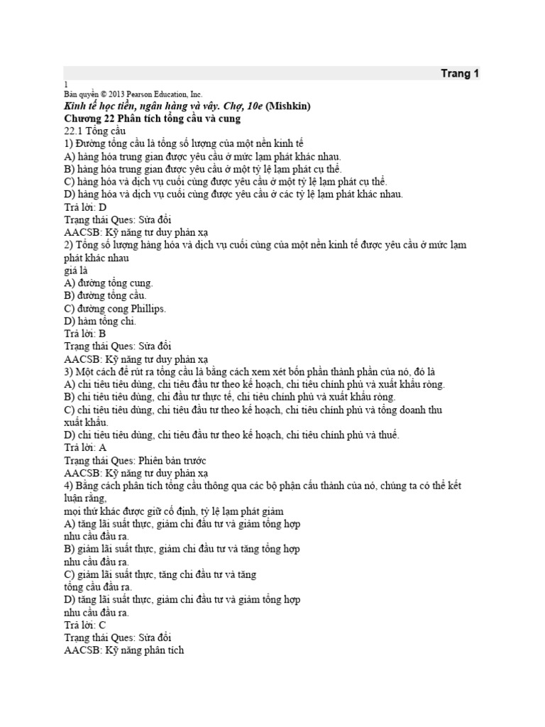 Trac Nghiem Thi Chuong 22 Cung Cau | PDF