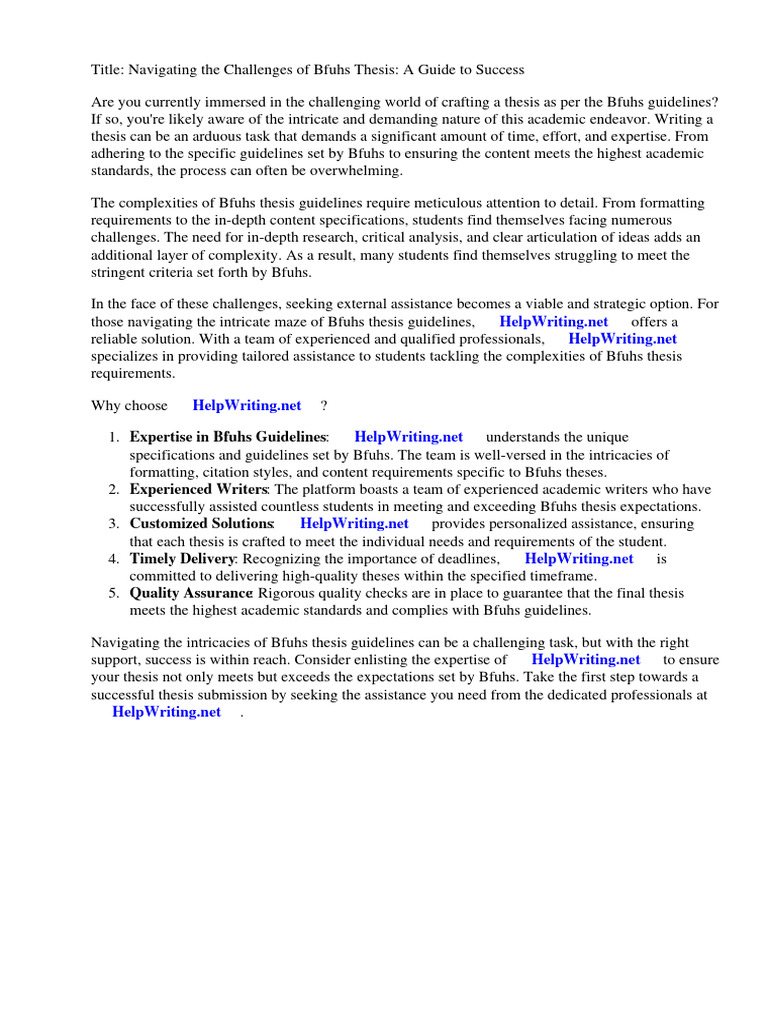 Bfuhs Thesis Guidelines | PDF