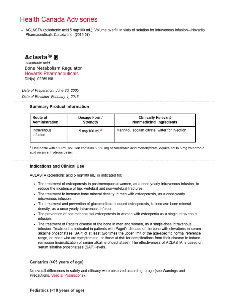 Aclasta | PDF | Vitamin D | Osteoporosis